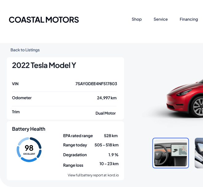 Kord - Electric Vehicle Battery State of Health Reports - kord